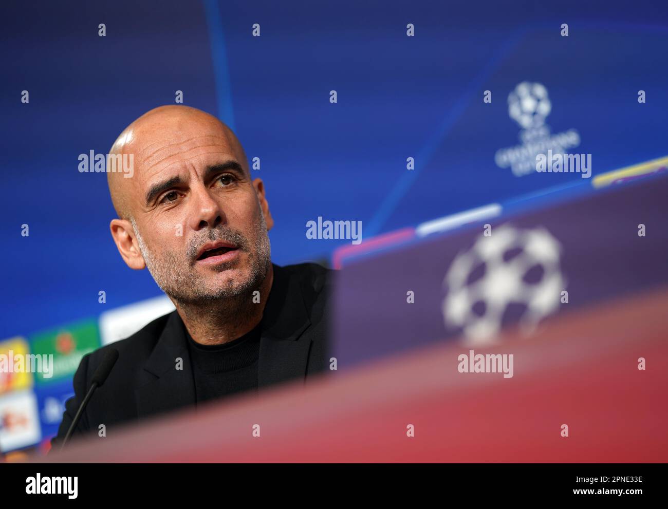 Manchester City manager Pep Guardiola during a press conference at the ...