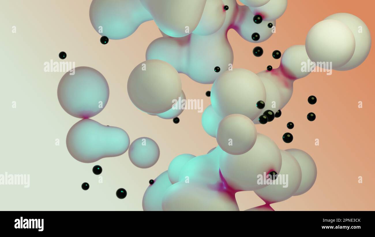 Liquid fluid dynamic abstract animated white metaball floating spheres blobs drops bubbles in ...