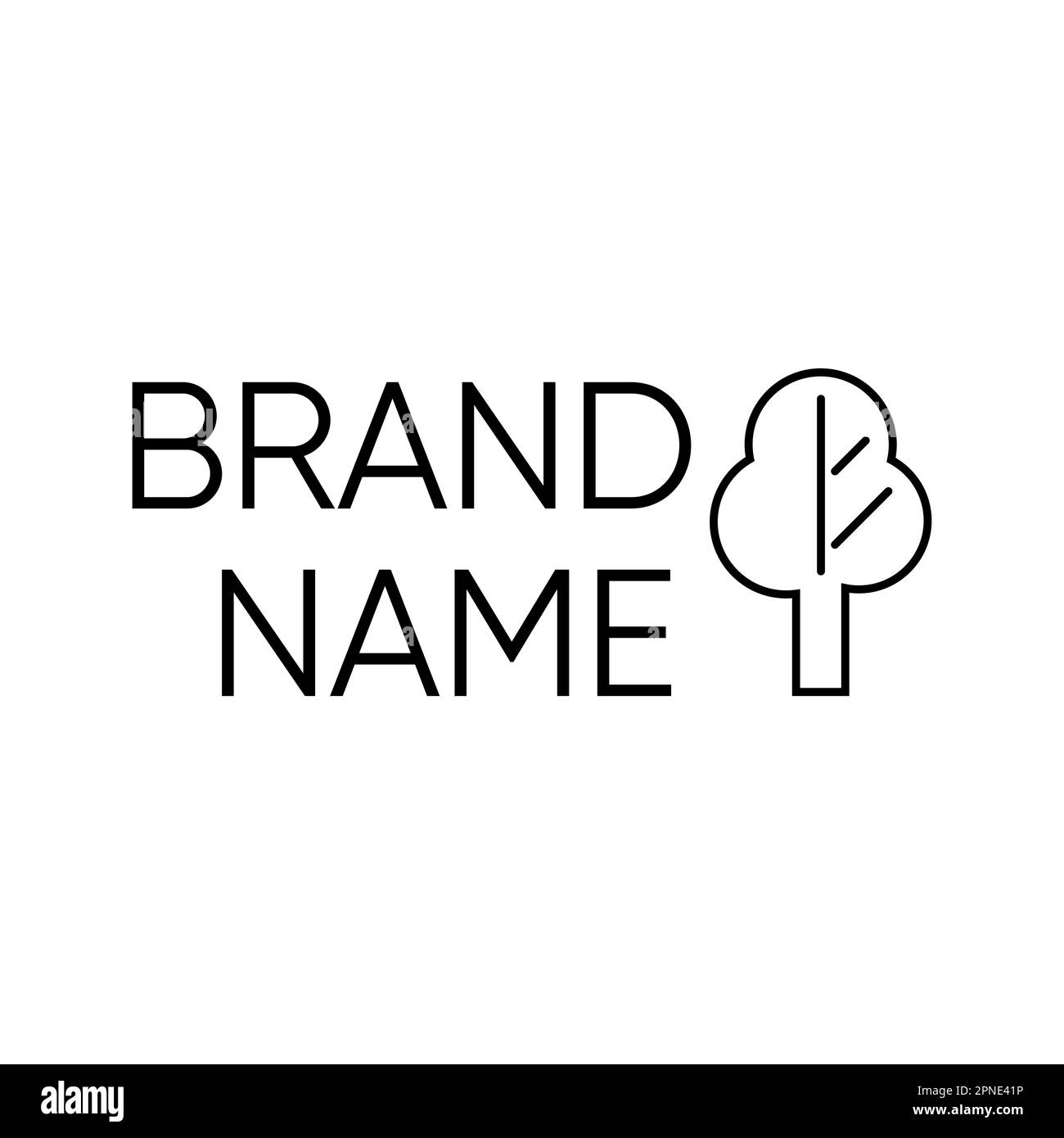 Black line logo with tree on white background. Eco logo. Used for ...