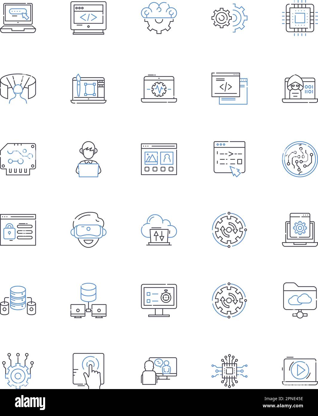 Virtual space line icons collection. Simulation, Immersive, Cyberworld ...