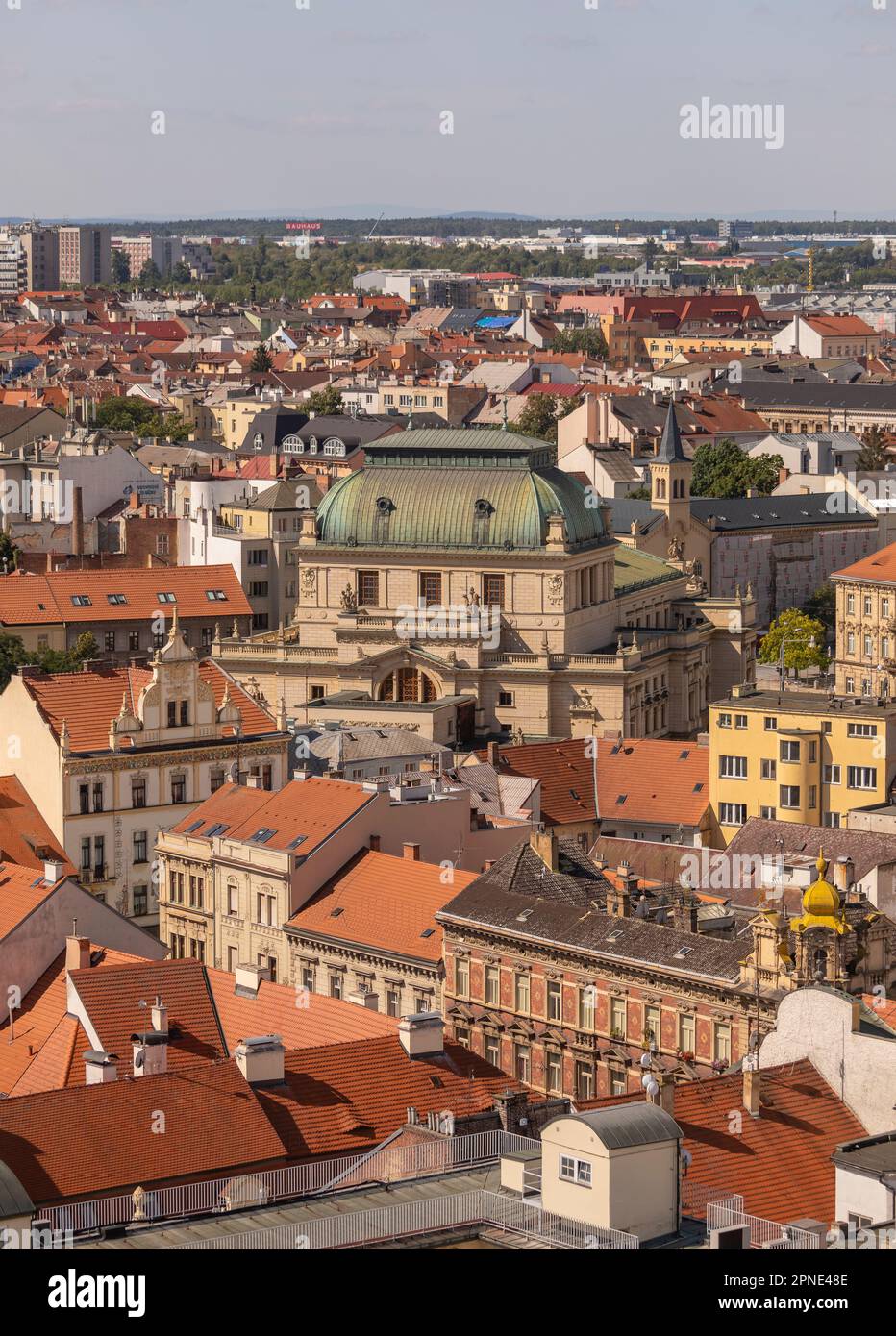 PILSEN, CZECH REPUBLIC, EUROPE - Aerial view of J.K. Tyl Theatre ...