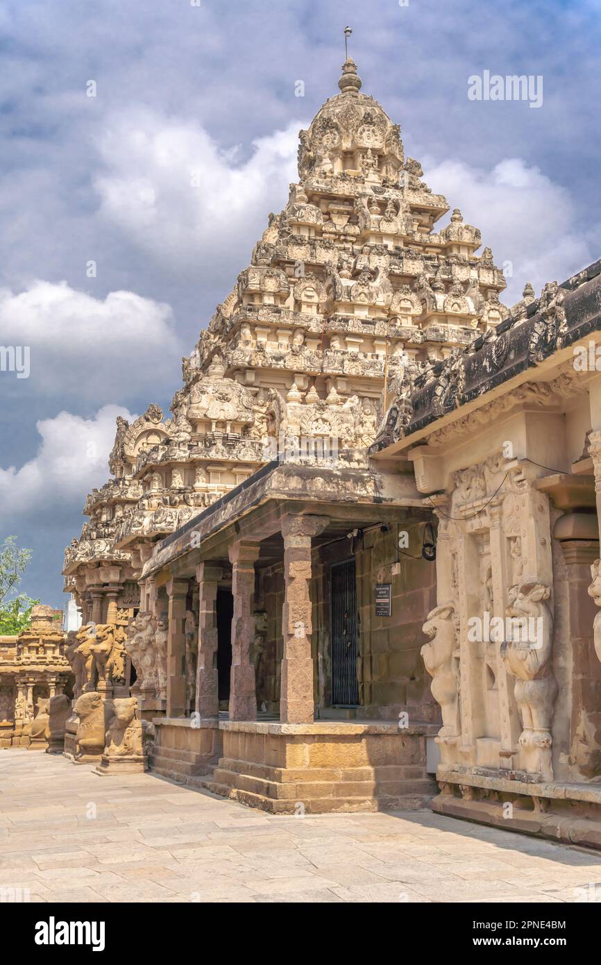 View of the gopuram of the Kailasanathar temple from the interior route ...