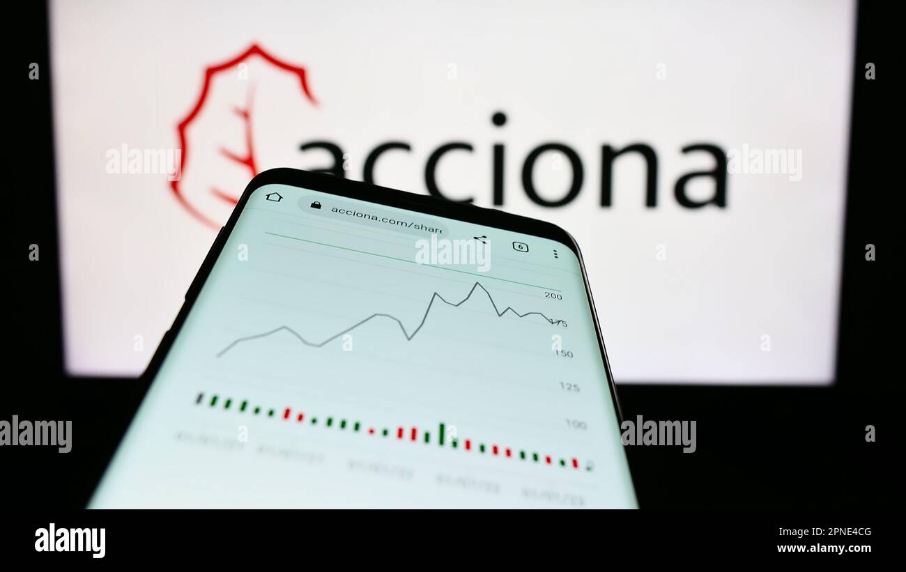 Smartphone with website of Spanish infrastructure company Acciona S.A ...