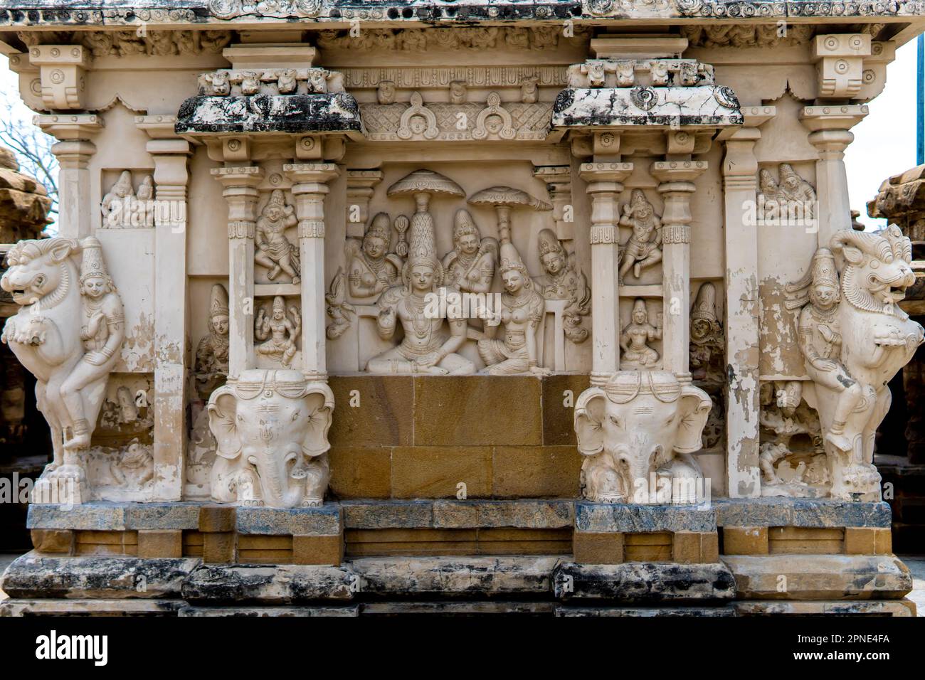 Old sculpture of Pallava king at historic Kailasanatha temple with ...