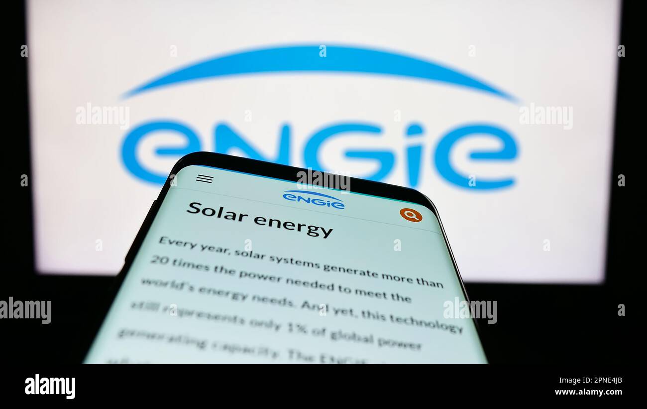 Mobile phone with webpage of French energy company Engie S.A. on screen ...