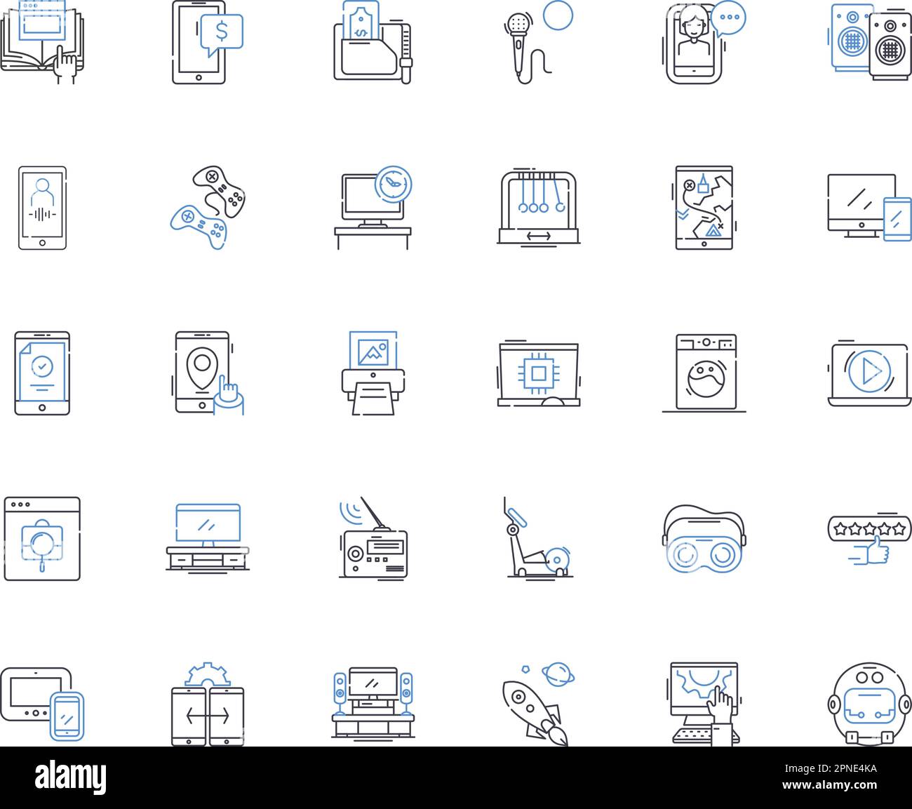 Devices and instruments line icons collection. Smartph, Laptop, Tablet, Camera, MP player ...