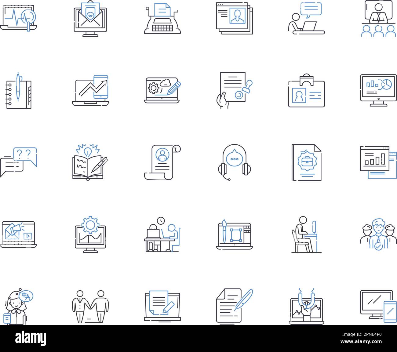 Online Personnel Line Icons Collection Remote Virtual Telecommuting