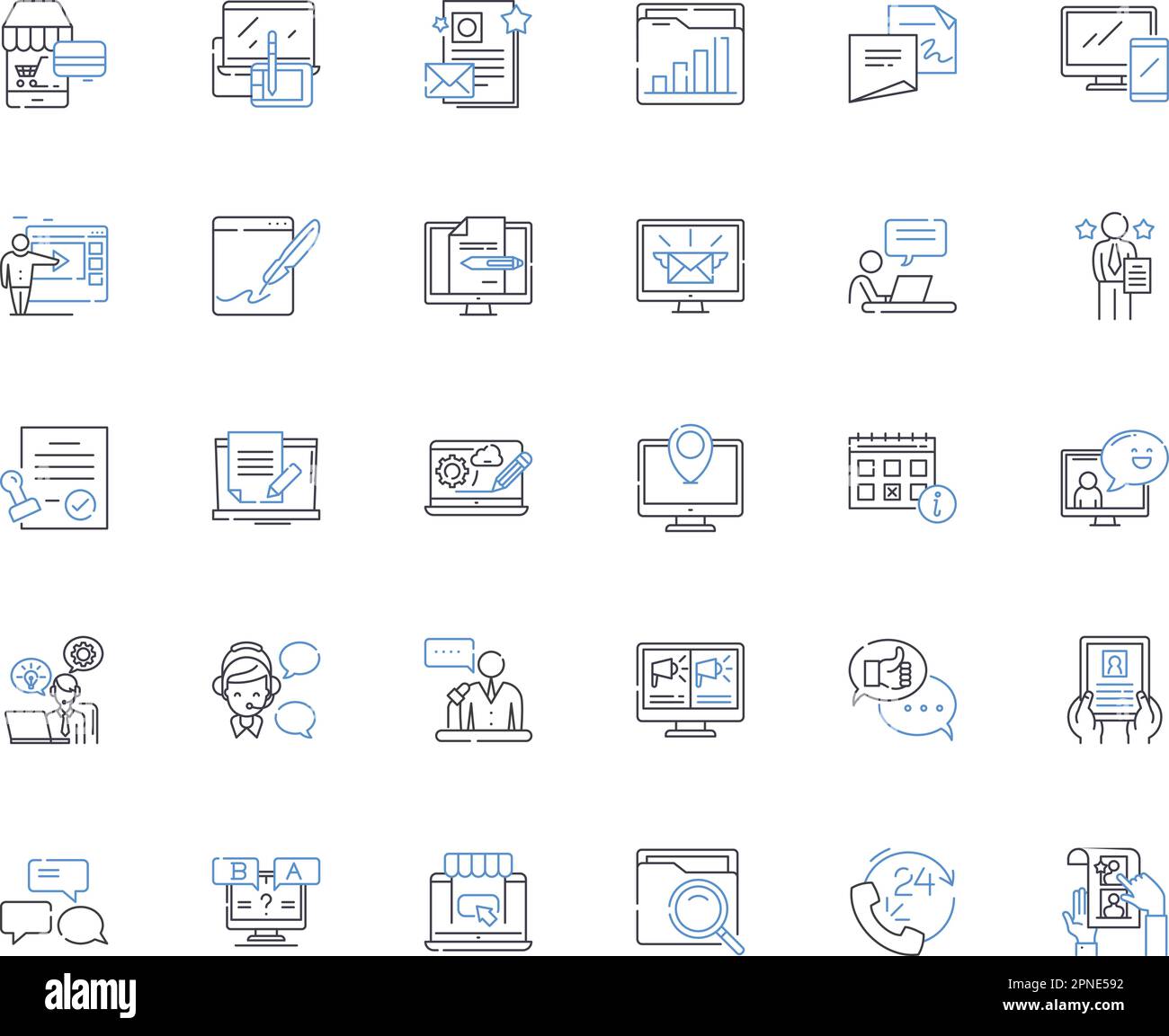 Mobile marketing line icons collection. Targeting, SMS, App ...