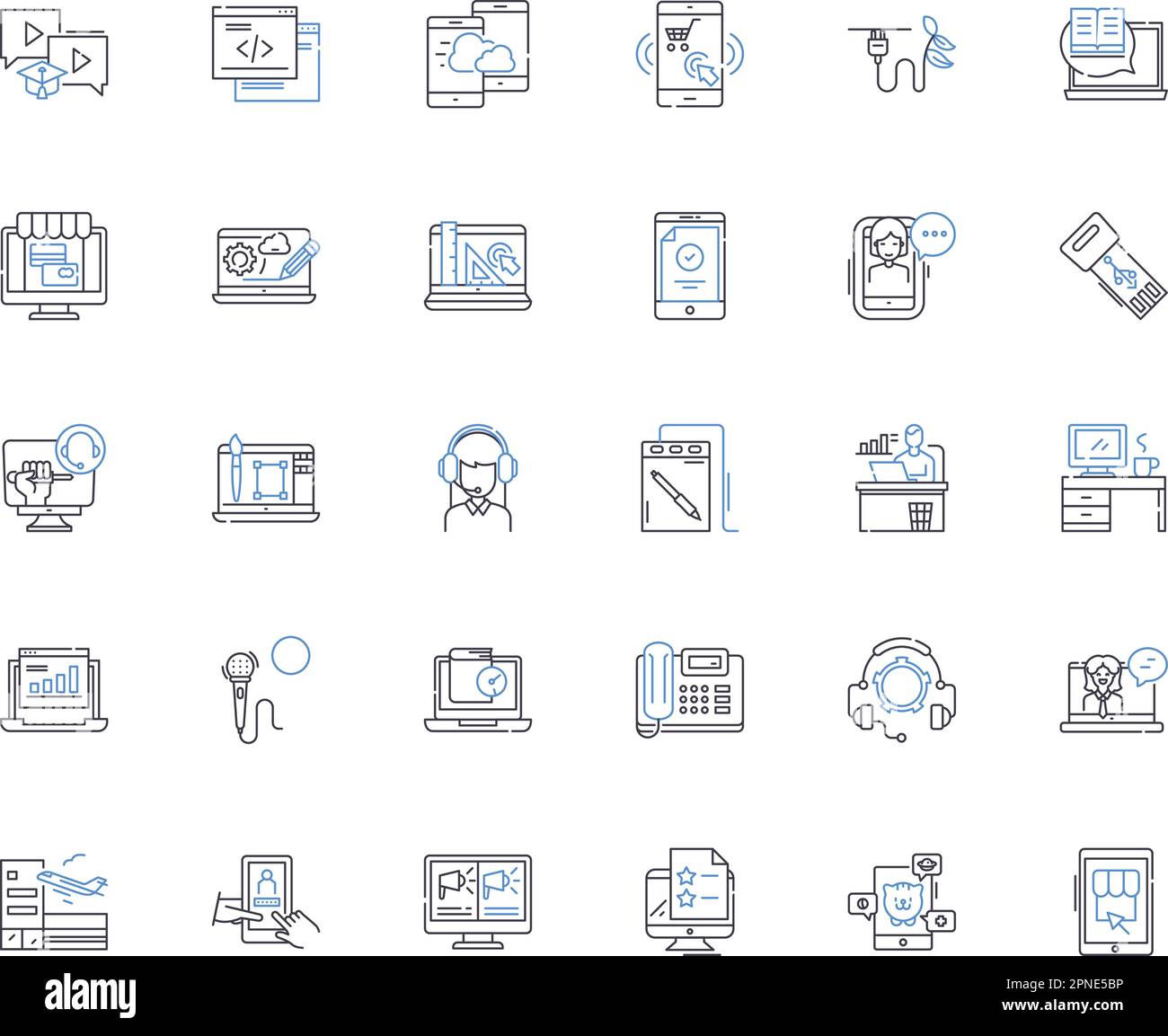 Devices tech line icons collection. Smartph, Tablet, Laptop, Desktop, Smartwatch, Fitness ...