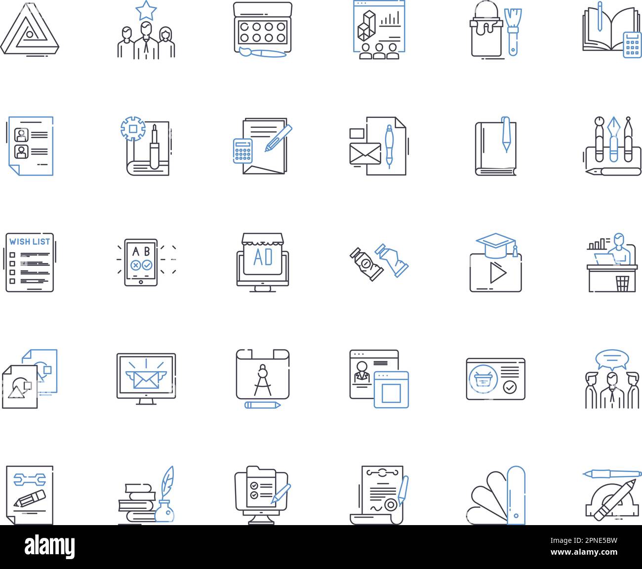 Architect Line Icons Collection Design Blueprint Structure Drafting