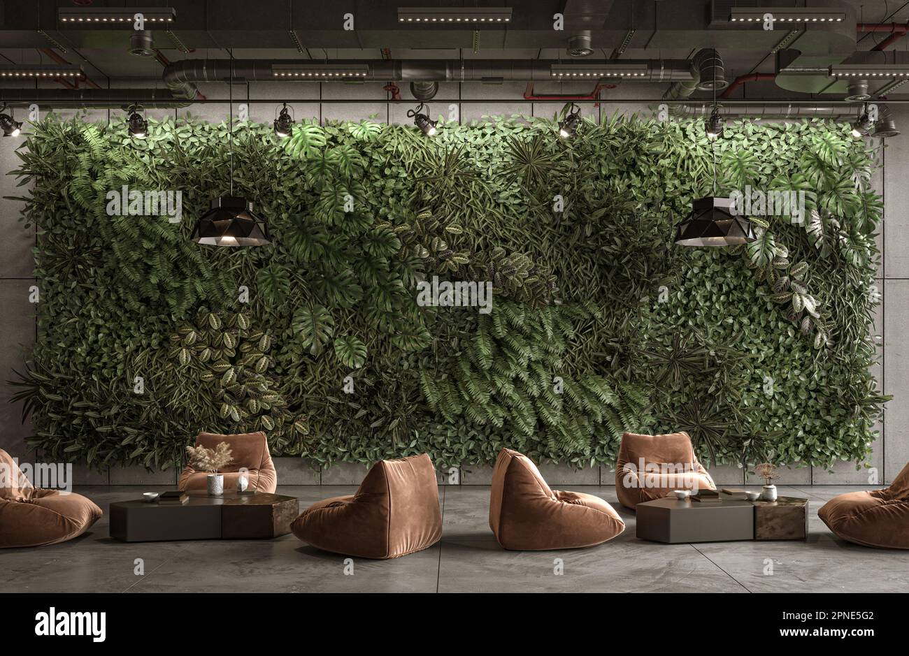 Vertical Green Wall in modern interior design, 3d render Stock Photo ...