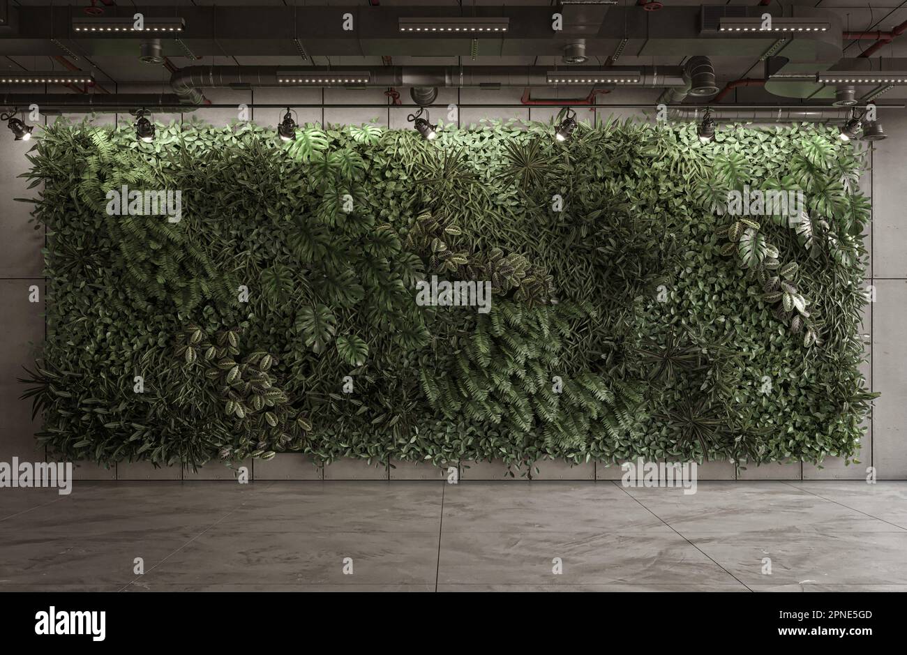 Vertical Green Wall in modern interior design, 3d render Stock Photo ...