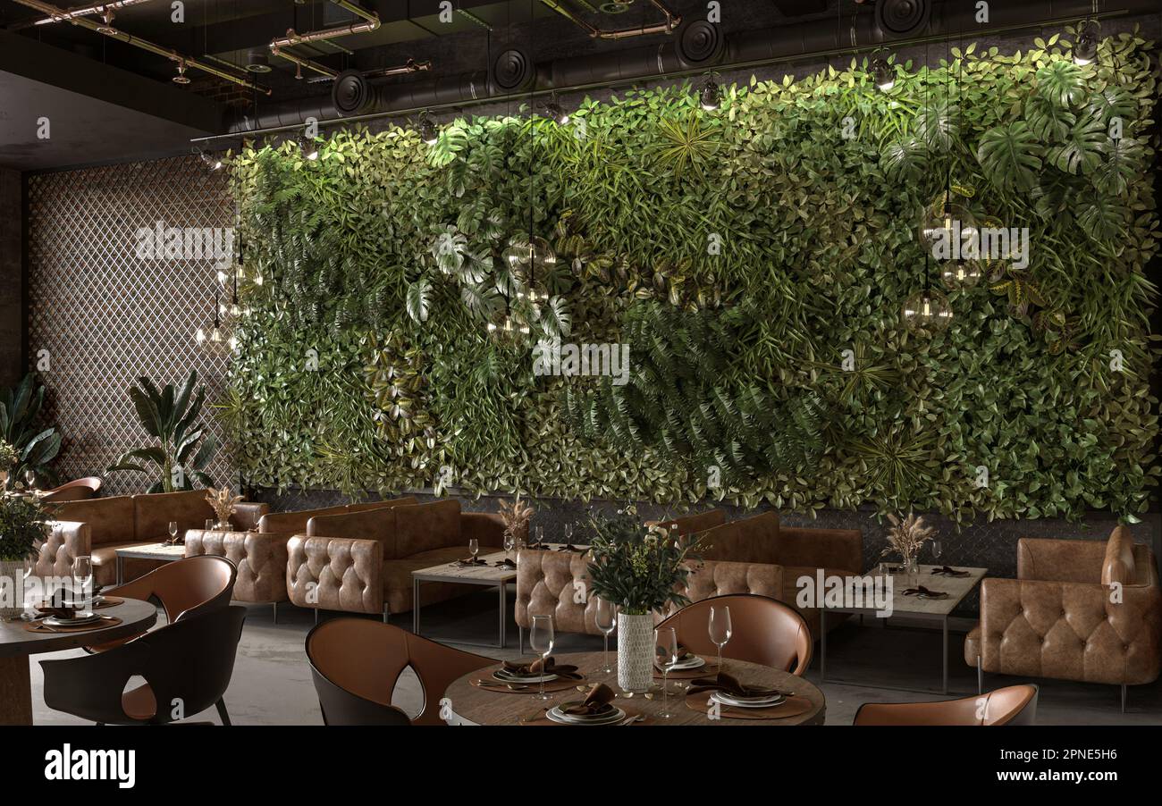 Vertical Green Wall in modern interior design, 3d render Stock Photo ...