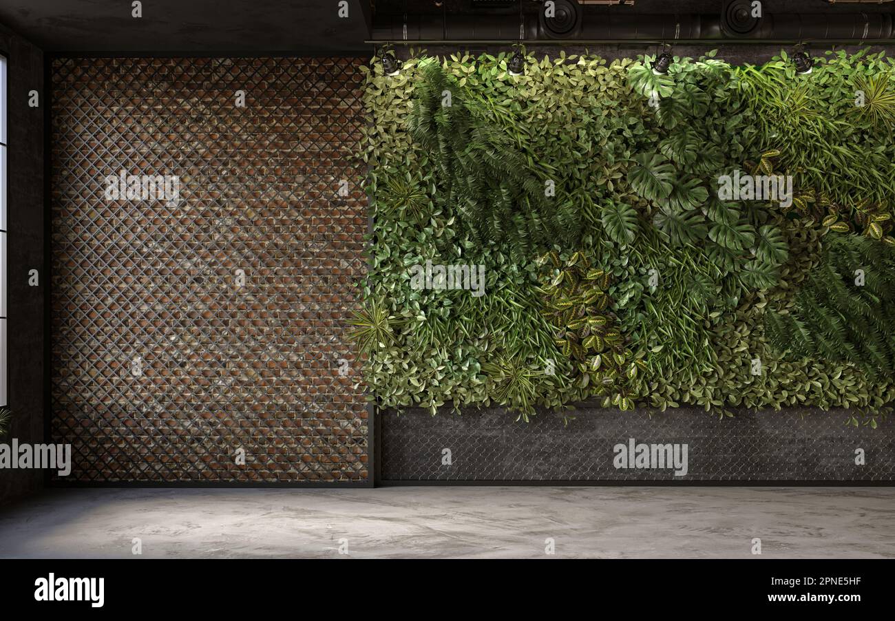 Vertical Green Wall in modern interior design, 3d render Stock Photo ...