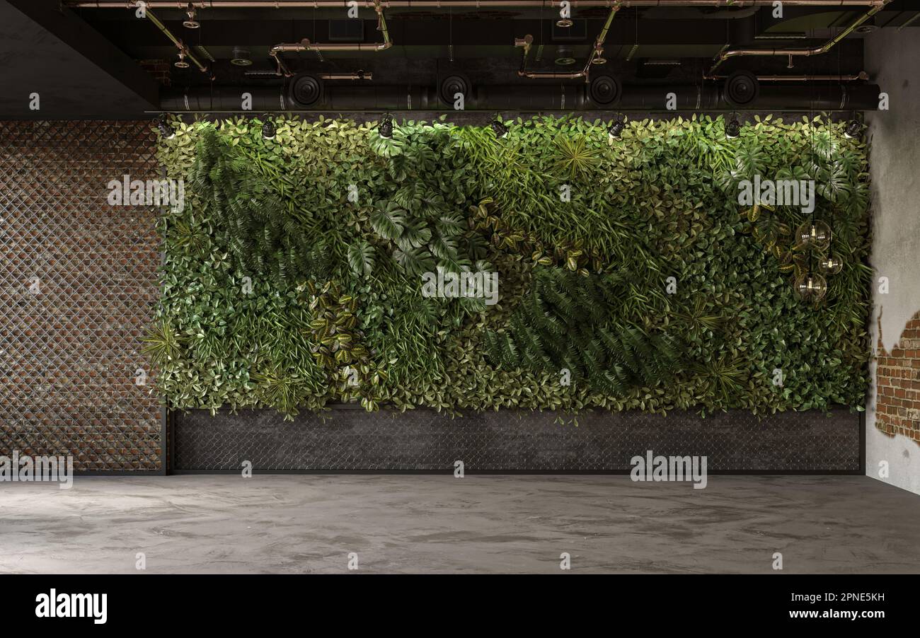 Vertical Green Wall in modern interior design, 3d render Stock Photo ...