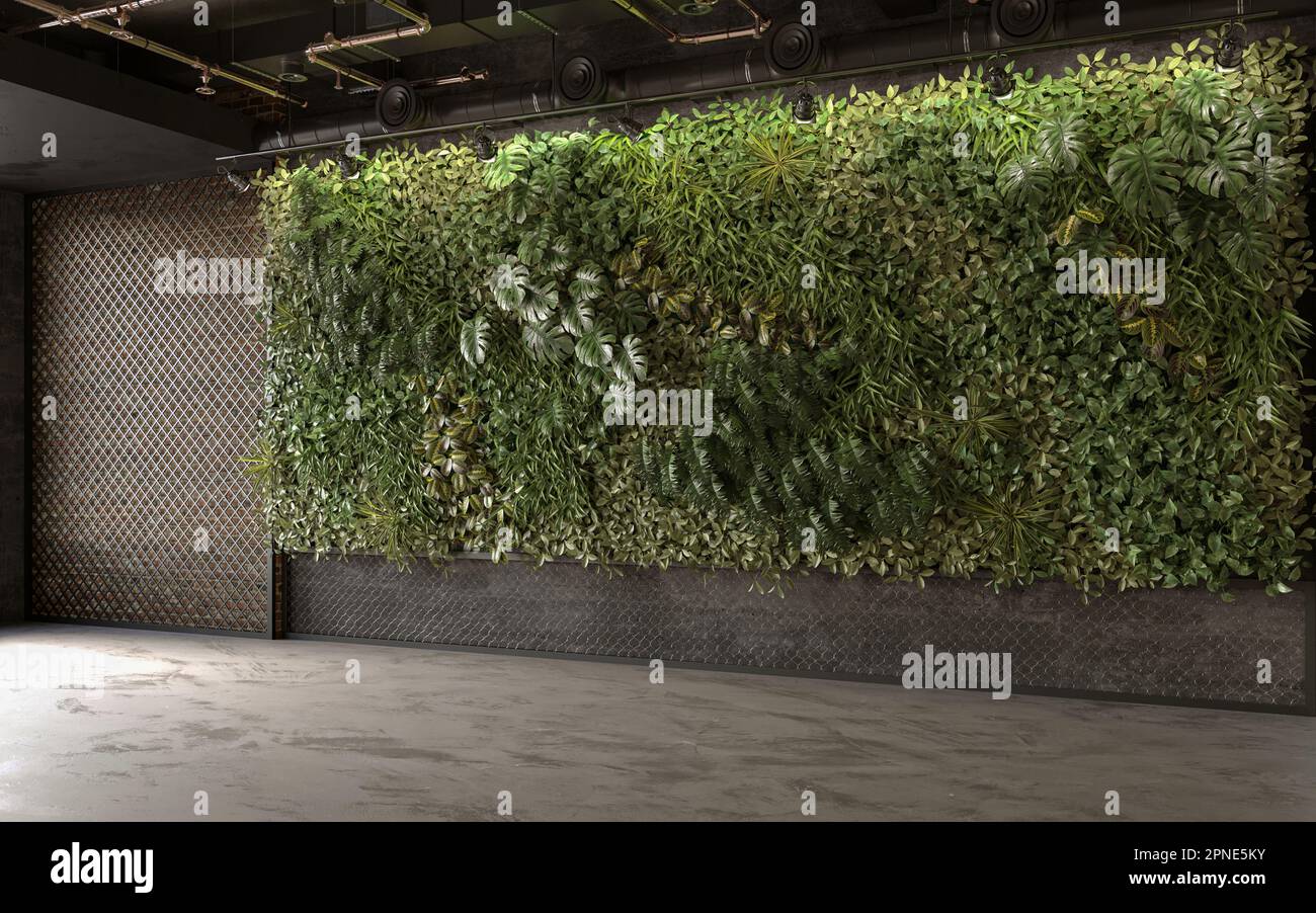 Vertical Green Wall in modern interior design, 3d render Stock Photo ...