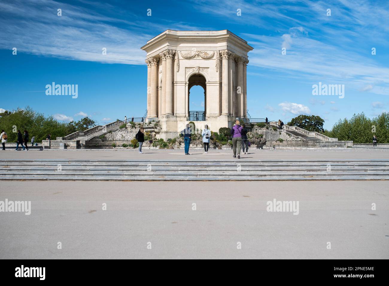 Montpellier, France - April 15 2023: tourists walk around the "Château ...