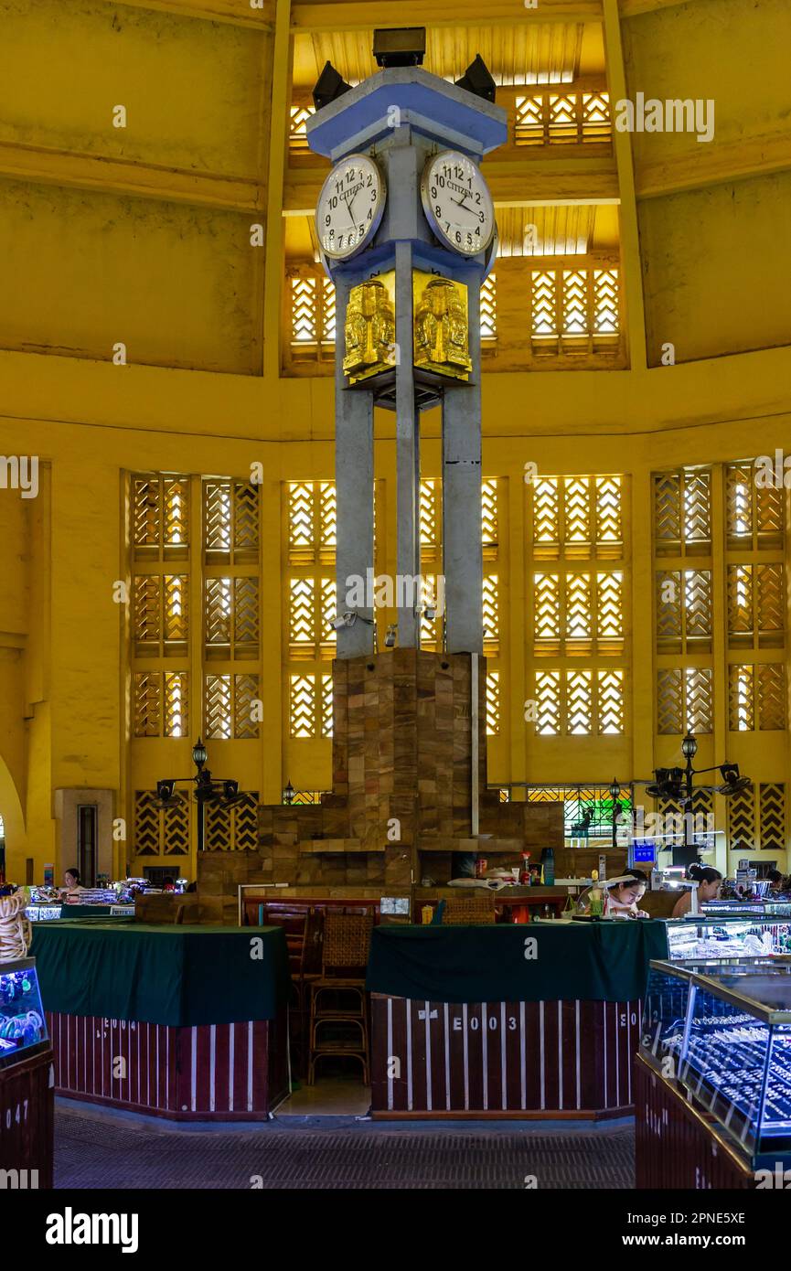 The Central Clock at The Central Market, Phnom Penh, Cambodia Stock ...