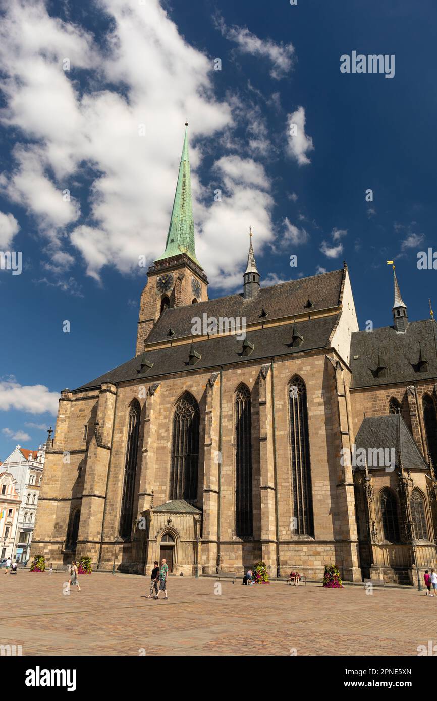 PILSEN, CZECH REPUBLIC, EUROPE - The Cathedral of St. Bartholomew, a ...