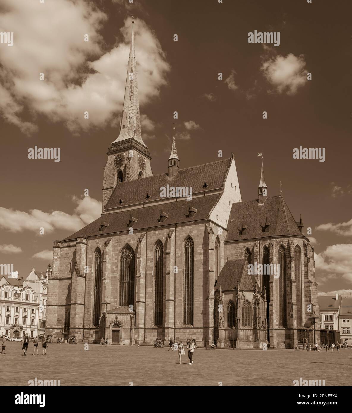 PILSEN, CZECH REPUBLIC, EUROPE - The Cathedral of St. Bartholomew, a ...