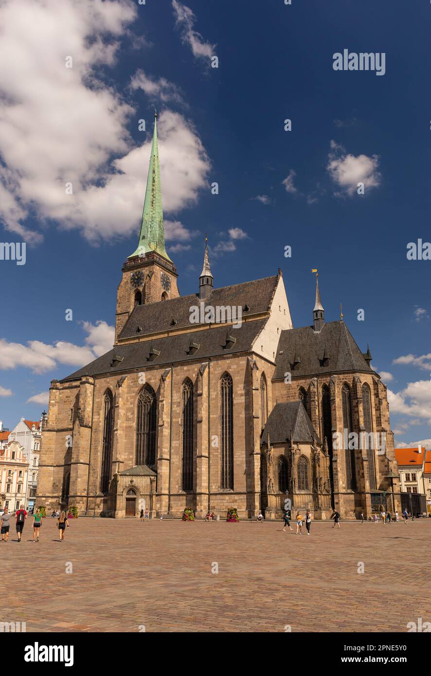 PILSEN, CZECH REPUBLIC, EUROPE - The Cathedral of St. Bartholomew, a ...