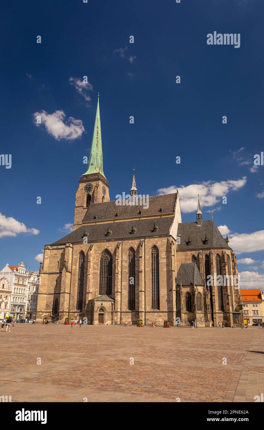 PILSEN, CZECH REPUBLIC, EUROPE - The Cathedral of St. Bartholomew, a ...