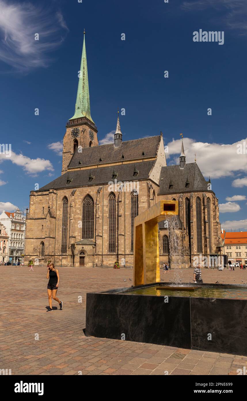 PILSEN, CZECH REPUBLIC, EUROPE - The Cathedral of St. Bartholomew, a ...