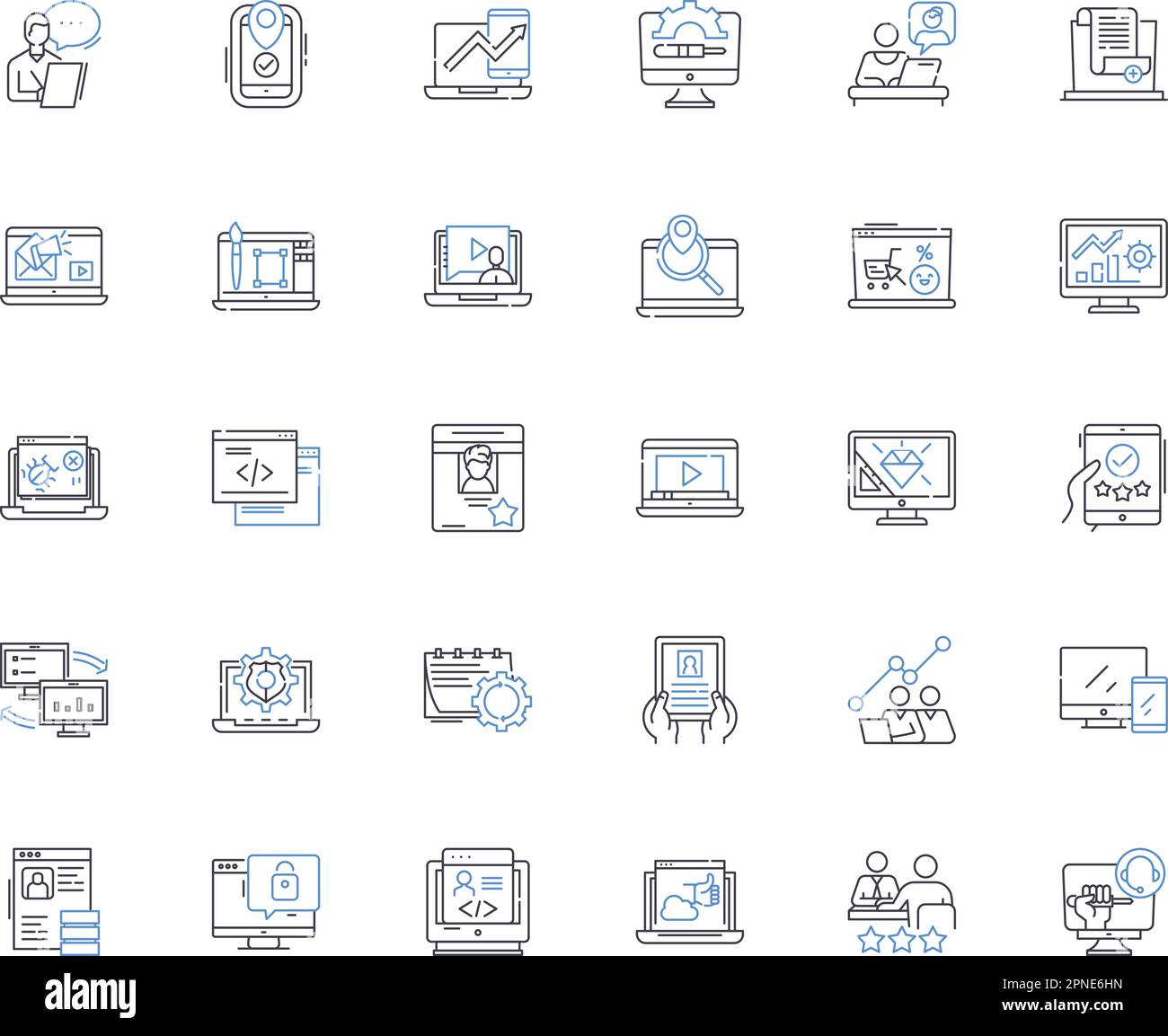 Desktop Line Icons Collection Computer Monitor Keyboard Mouse Desktop Tower Screen Vector