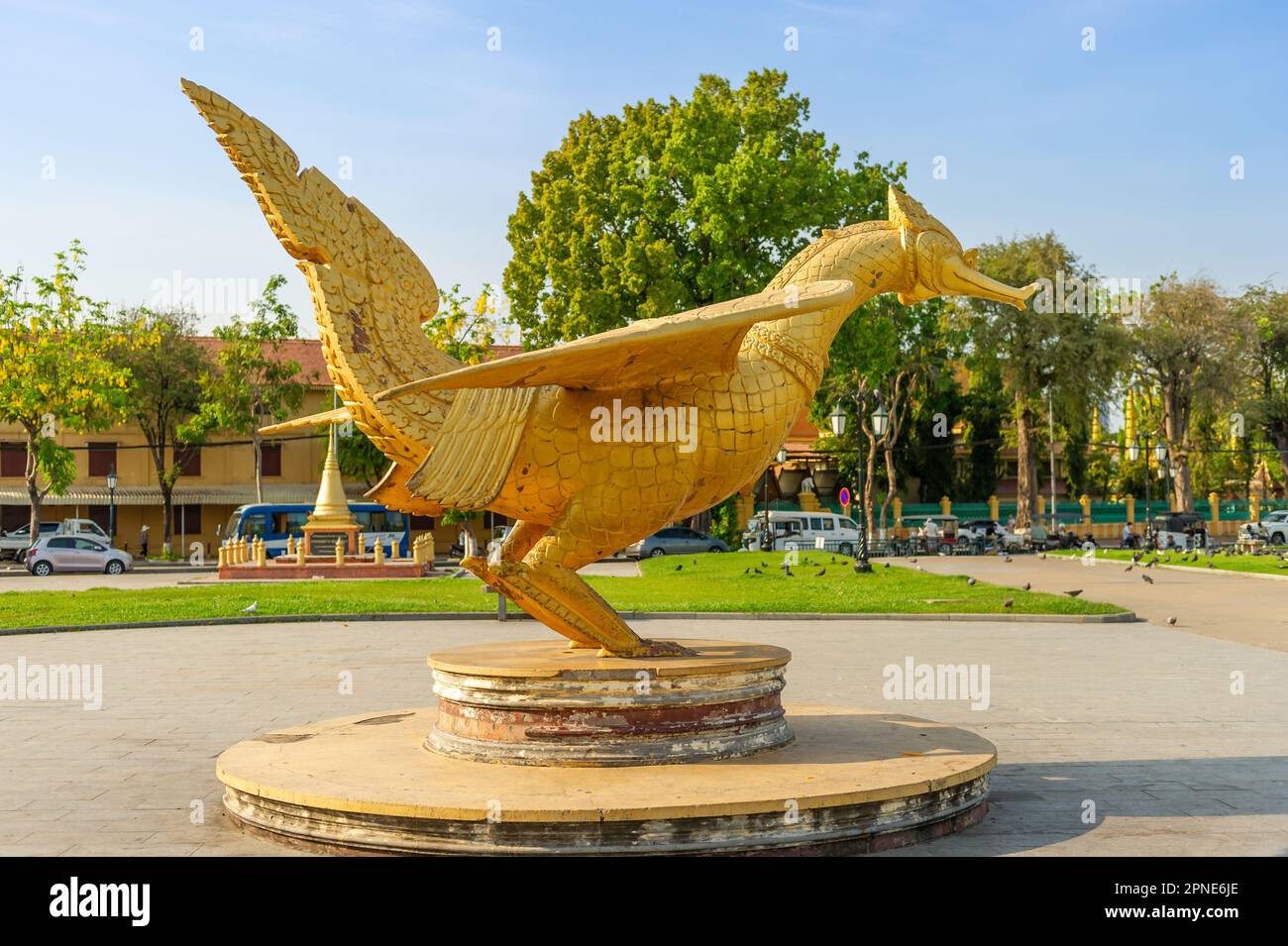 Statue of Hang Meas the sacred golden bird, Phnom Penh, Cambodia Stock ...