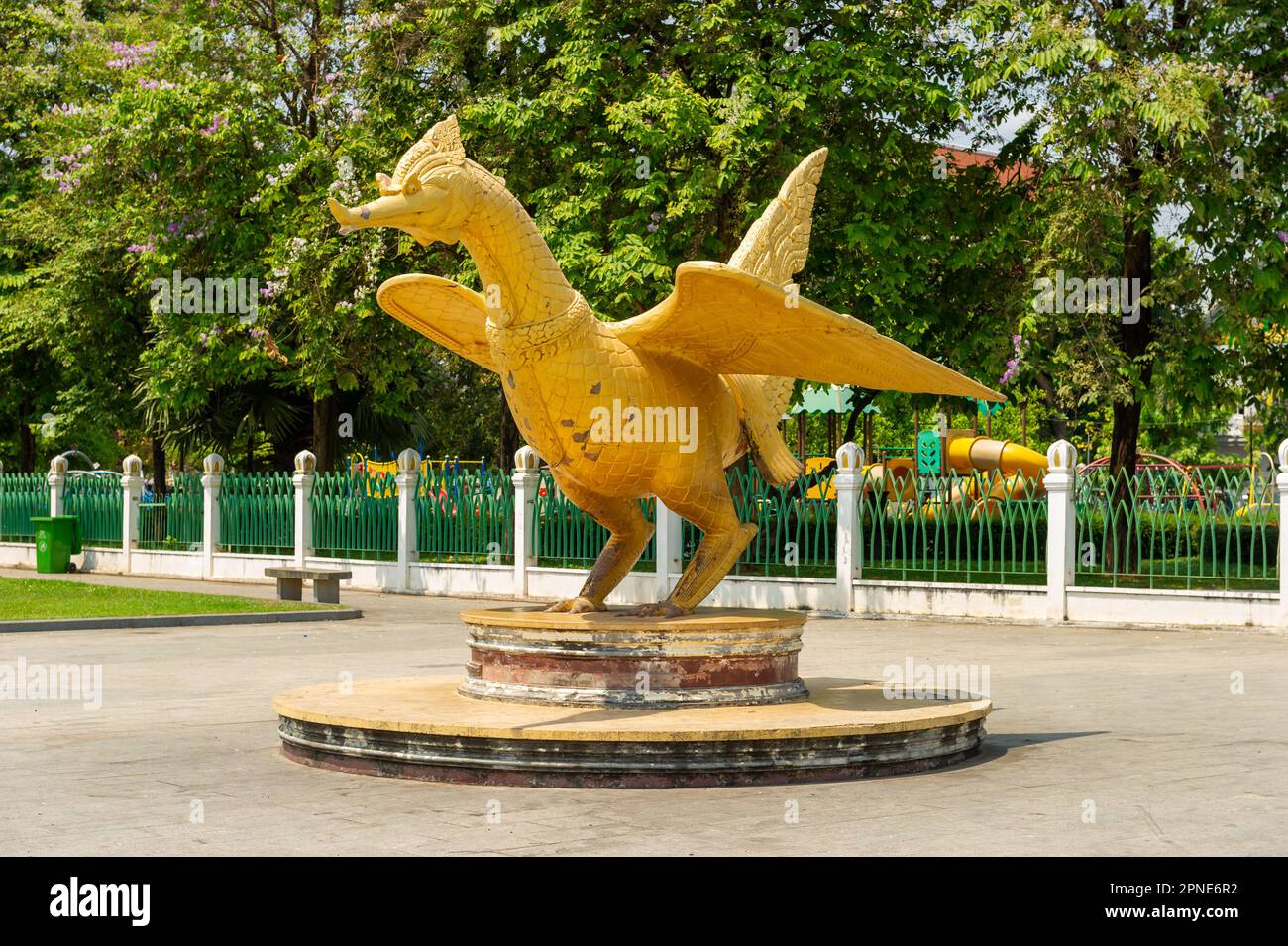 Statue of Hang Meas the sacred golden bird, Phnom Penh, Cambodia Stock ...
