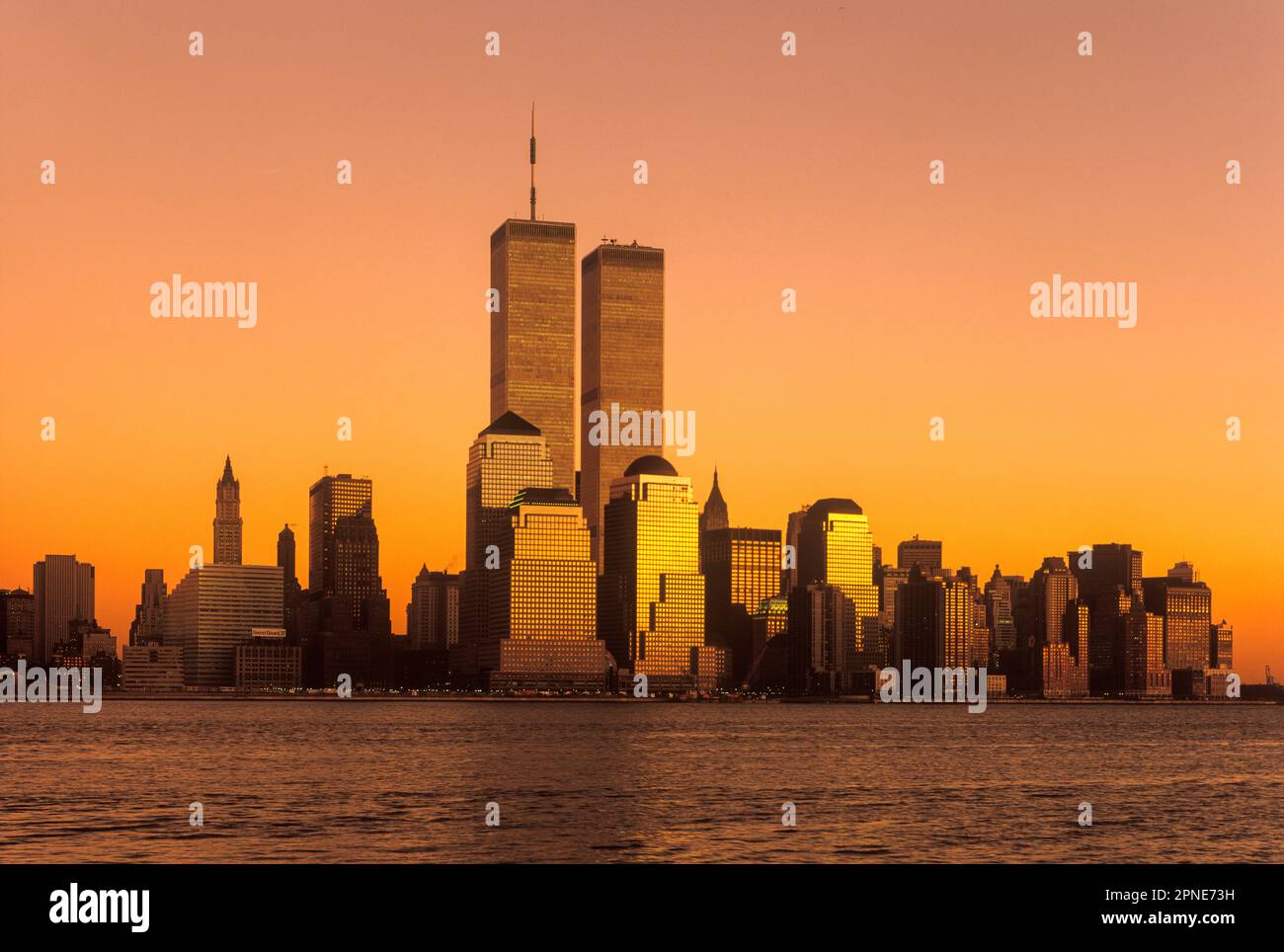 New York Skyline Sunset With Twin Towers