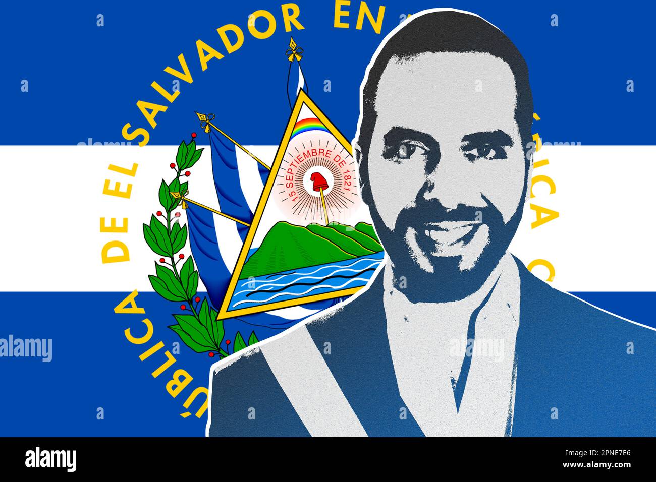 Nayib Bukele, El Salvador flag and shield design Stock Photo - Alamy