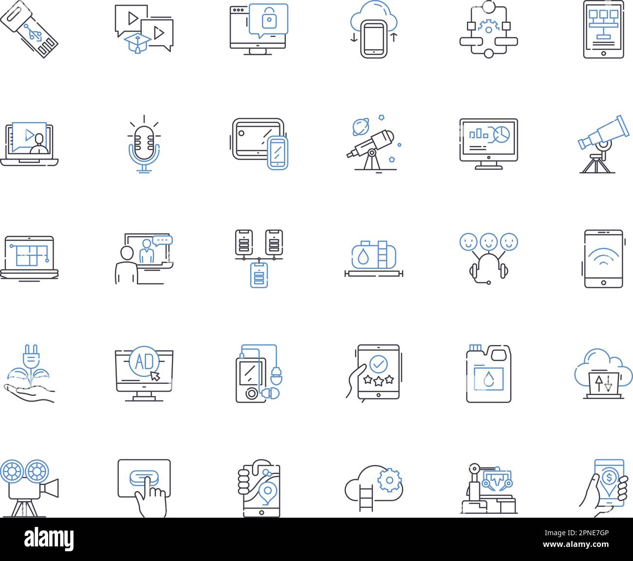 Machines and contraptions line icons collection. Automation, Robot ... Machines and contraptions line icons collection. Automation, Robot ...