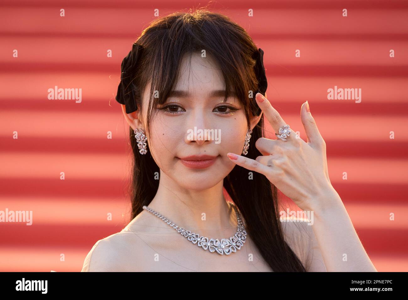 Actress Lin Min-Chen arrives on the red carpet for the 41st Hong Kong Film awards in Hong Kong ...