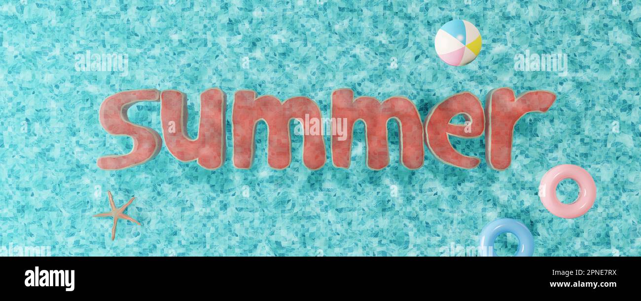 Summer text in swimming pool. Creative minimal summer concept idea 3D ...