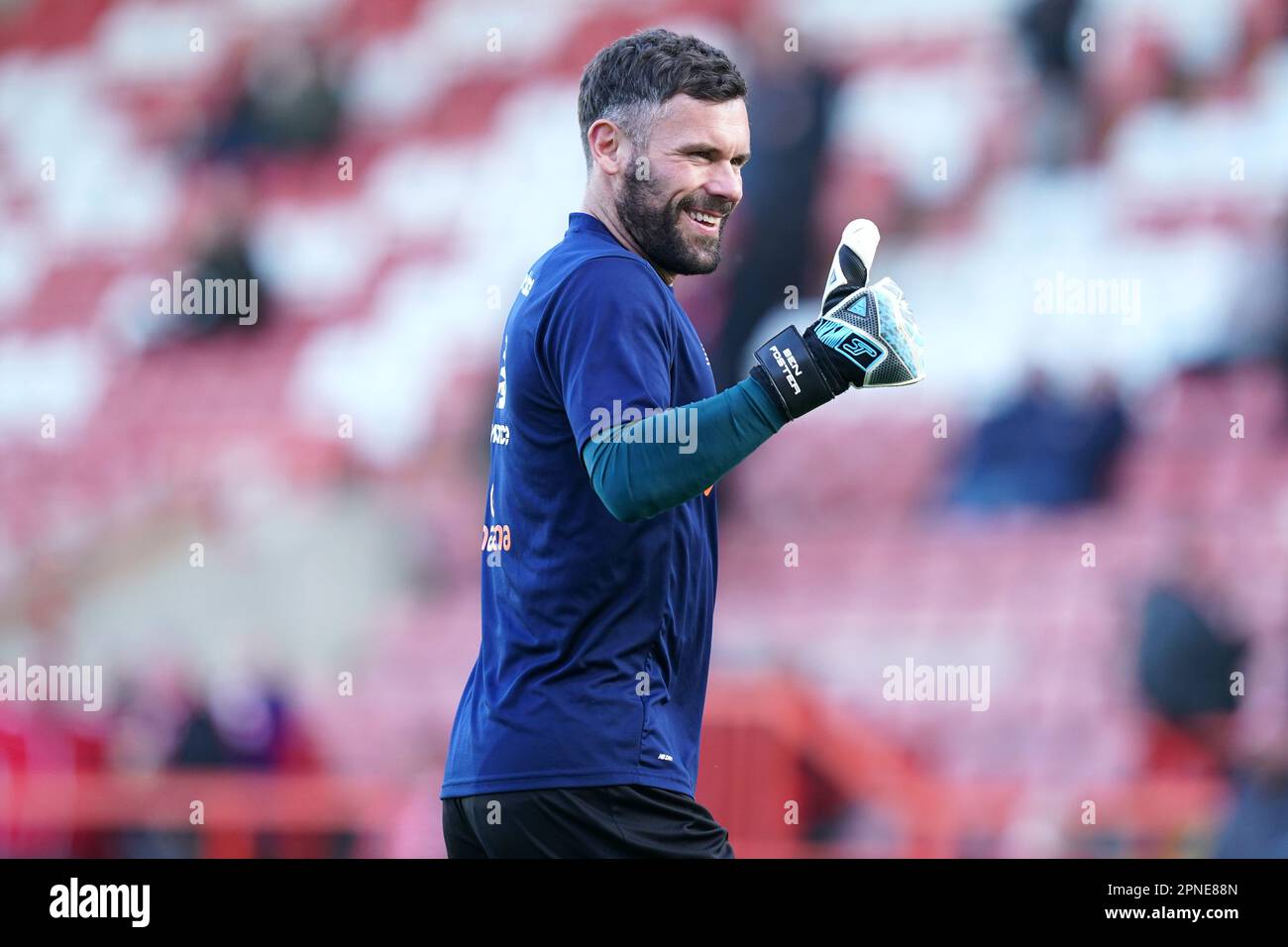 Wrexham goalkeeper Ben Foster warming up prior to kick-off before the ...