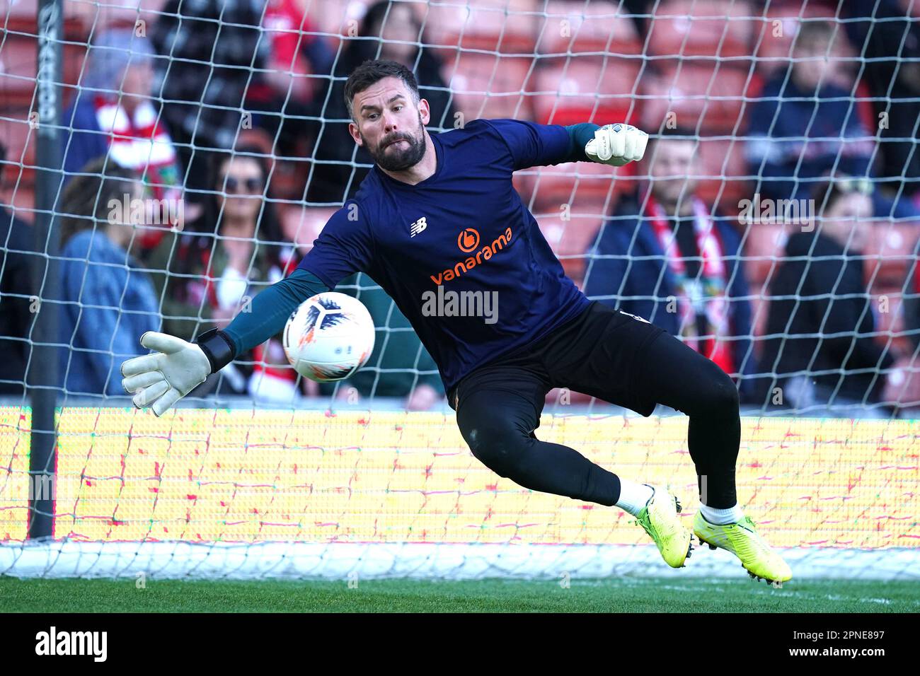 Wrexham goalkeeper Ben Foster warming up prior to kick-off before the ...