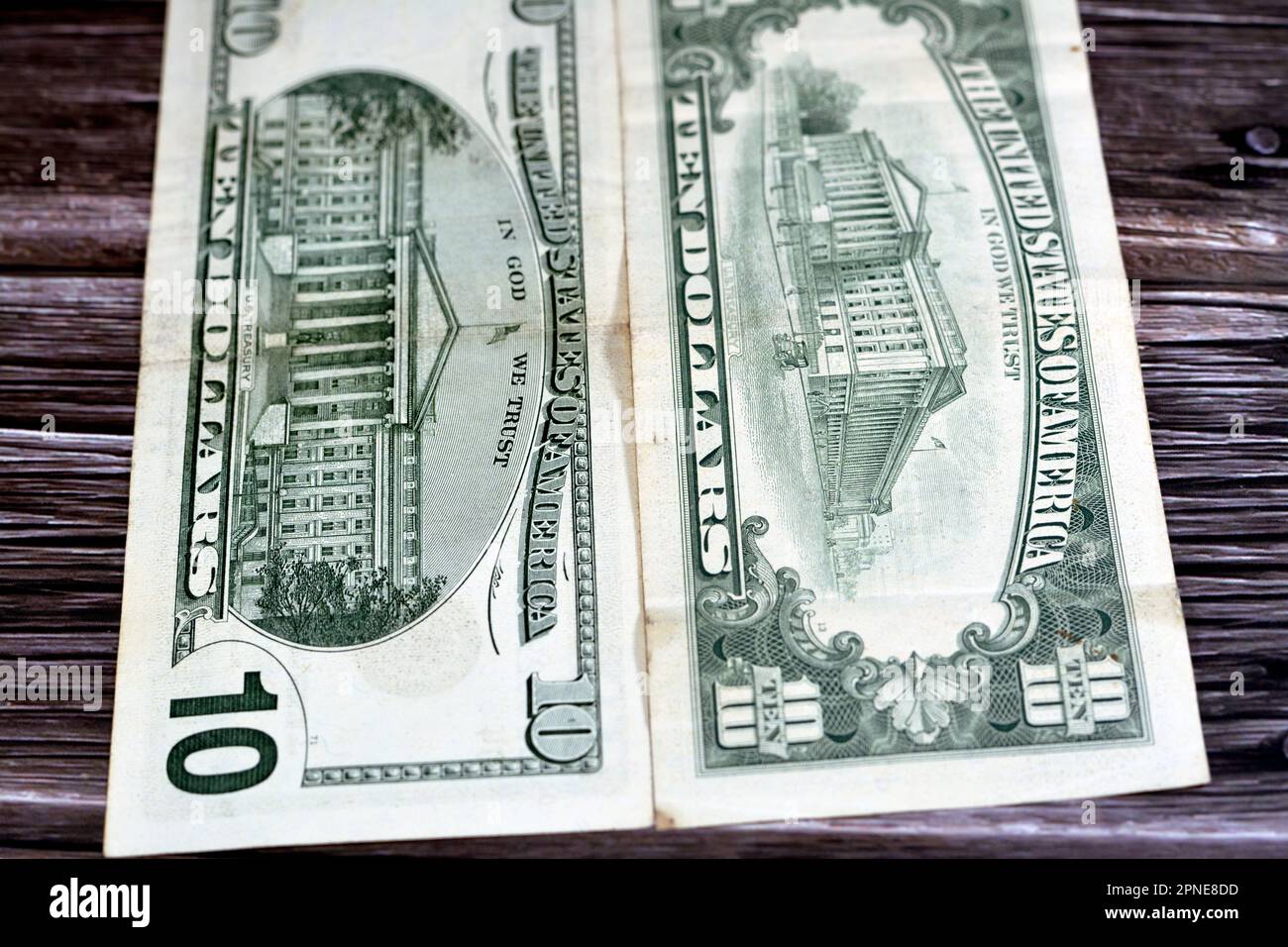 Old 10 $ ten American dollars bills banknote features the portrait of ...