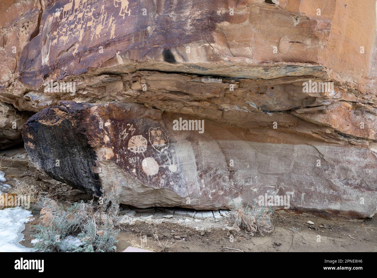 Side view of the Great Hunt Panel, an ancient Native American ...