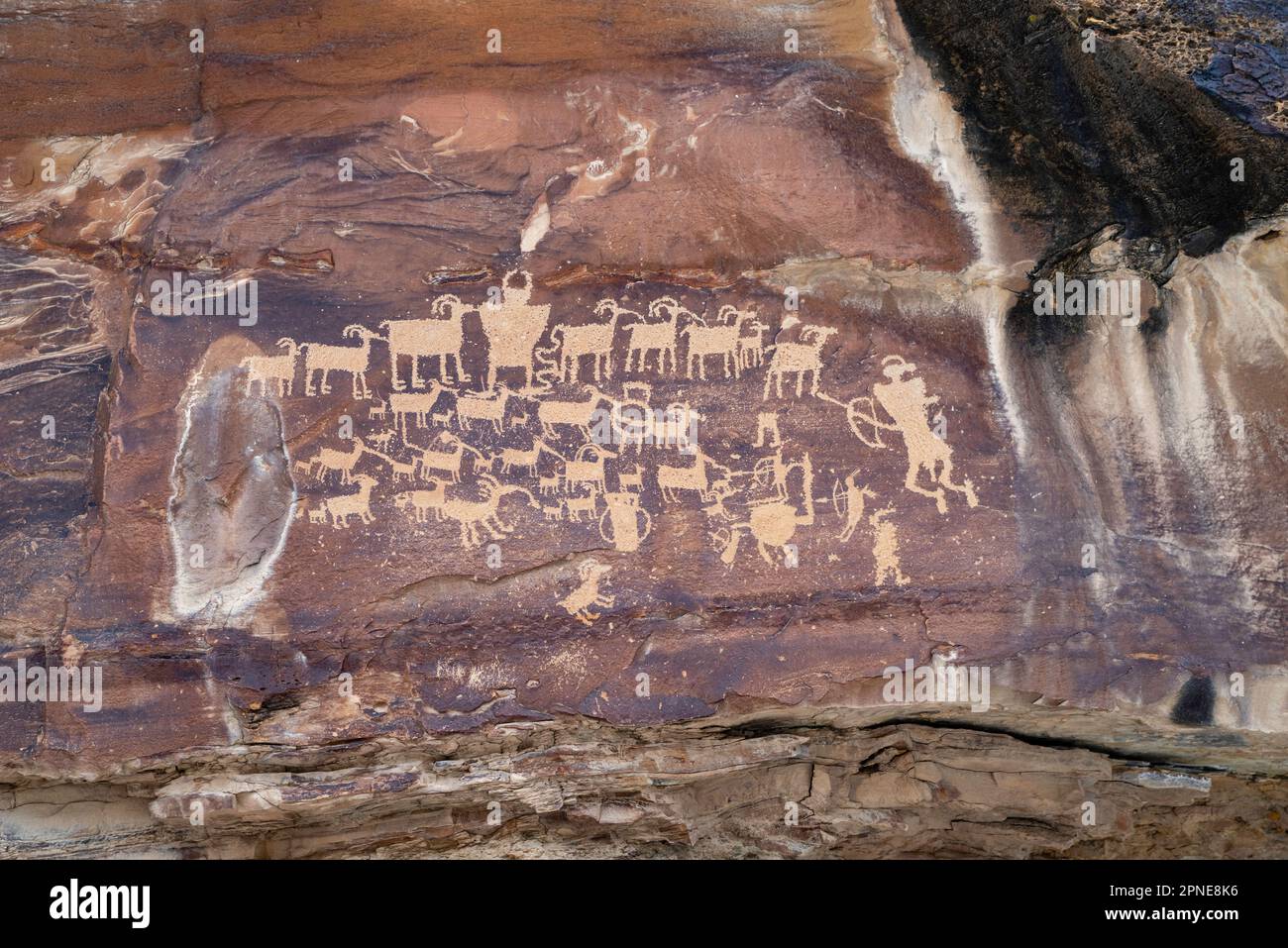 View of the Great Hunt Panel, an ancient Native American petroglyph, in ...