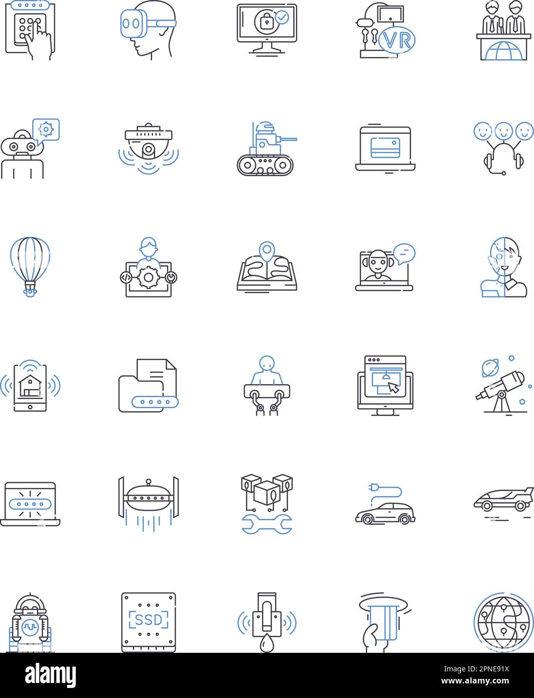Robotics Line Icons Collection Automaton Cyborg Automation Android