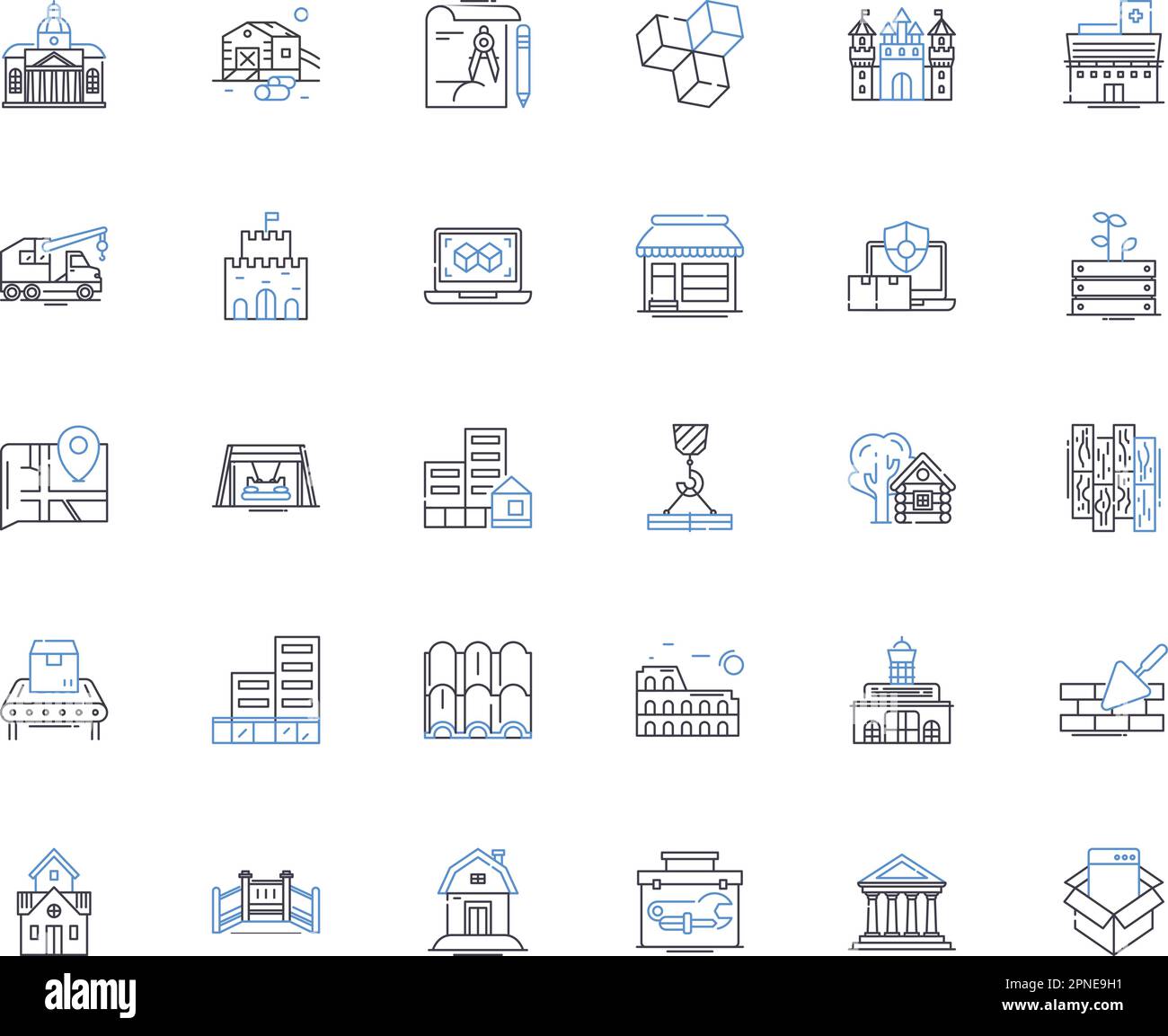 Structure reconstruction line icons collection. Renovation ...