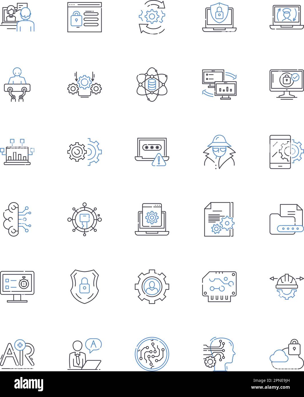 Computer Line Icons Collection Processor Memory Software Keyboard Mouse Monitor Hard