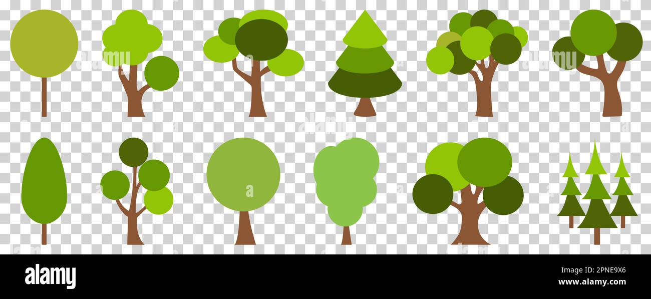 Flat trees set. Cartoon forest plants. Vector illustration isolated on ...