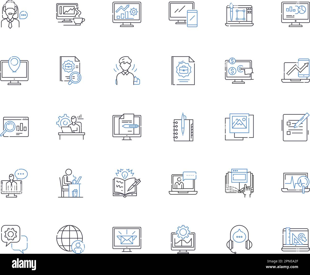 Telecommuting Jobs Line Icons Collection Remote Virtual Online Work