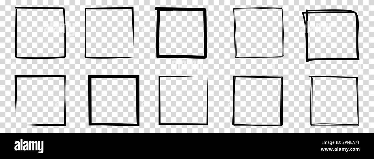 Hand drawn frames of squares. Vector illustration isolated on ...
