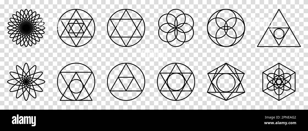 Sacred geometry icons set. Vector illustration isolated on transparent ...