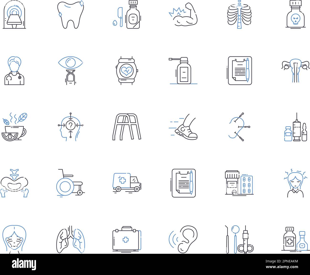 Clinical care line icons collection. Diagnosis, Treatment, Medication ...