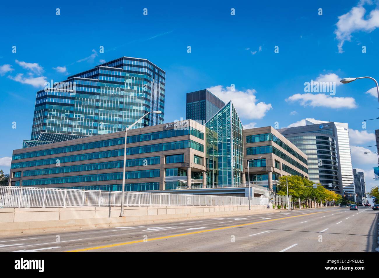 Modern office buildings in downtown Cleveland, Ohio, USA on a sunny day ...