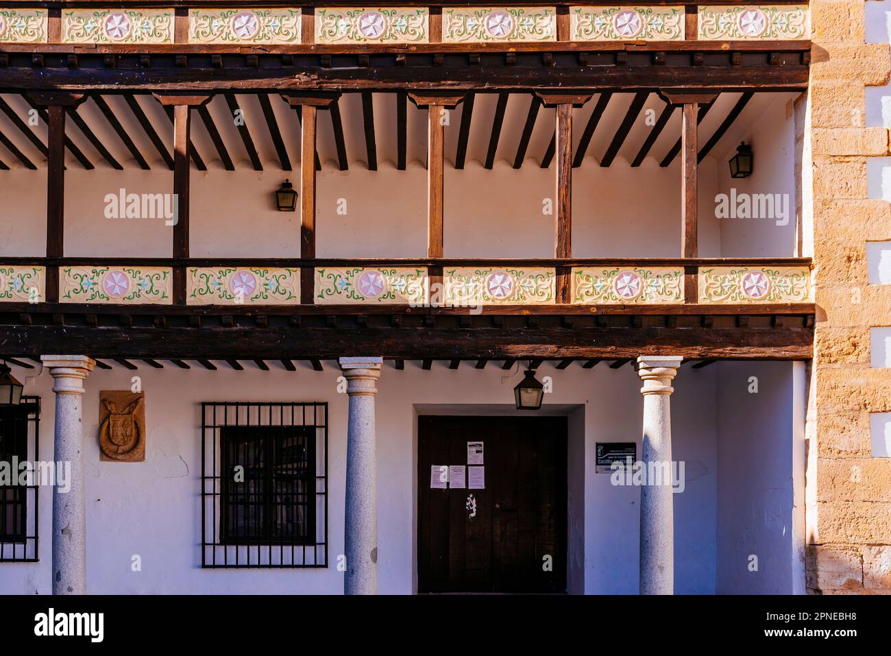 Architectural details. Plaza Mayor - Main square. Tembleque, Toledo ...